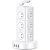 Amazon | タワー式電源タップBEVA 3層縦コンセント 12AC充電口（110-125V）＋5USBポート（最大4.5A/5V）雷ガード 過負荷保護 省エネ 延長コード2m オフィス ...