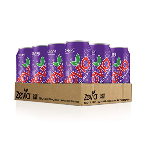 Zevia Zero Calorie Soda, Grape, Naturally Sweetened Soda, (24) 12 Ounce Cans; Grape-flavored ...