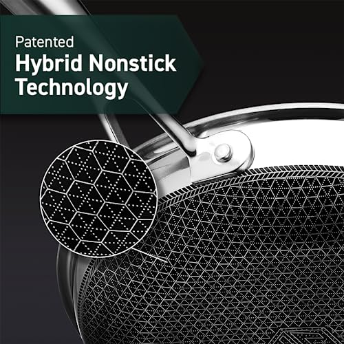 HexClad Hybrid Nonstick 12-Inch Fry Pan with Tempered Glass Lid, Stay ...