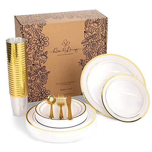 Disposable Plates Forks Knives Spoons And Cups 150 Piece Tableware Set Gold Rimmed disposable-plates-forks-knives-spoons-and-cups-150-piece-tableware-set-gold-rimmed
