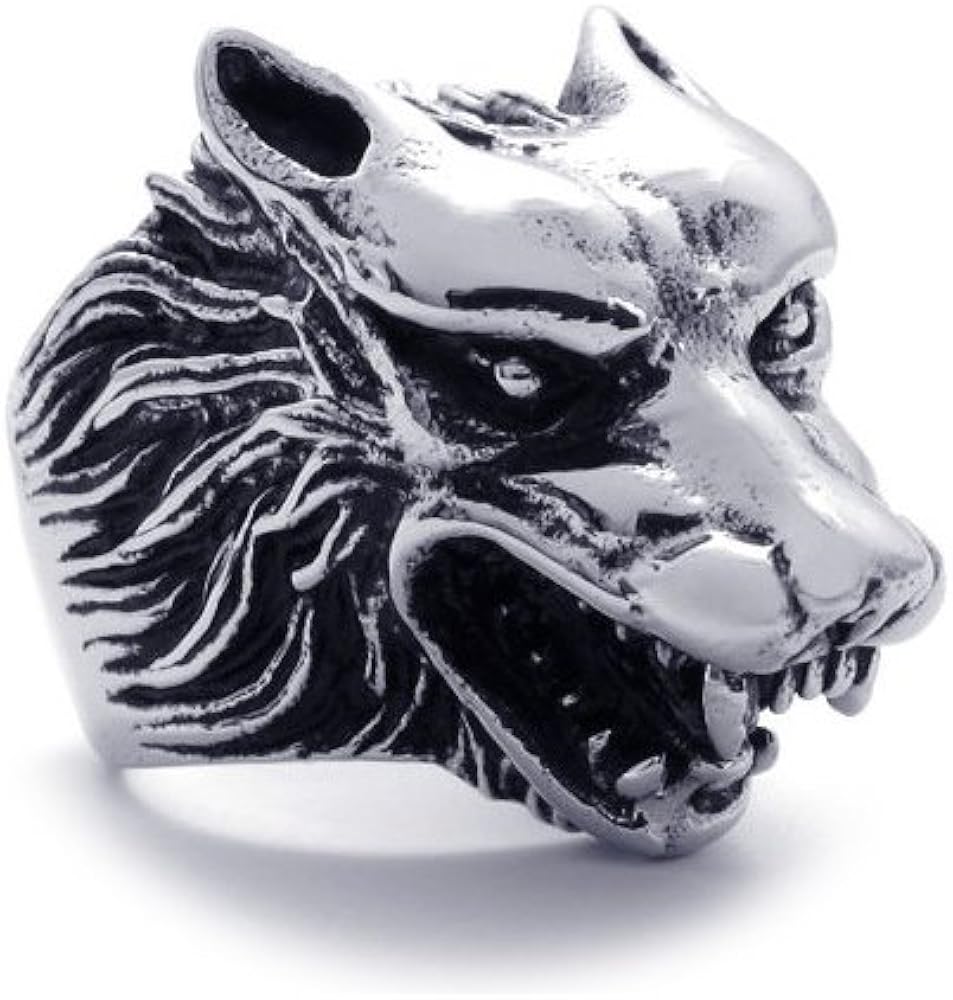 316L Titanium Steel Wolf Head Ring for Men's Hipster Jewelry Fashion ...
