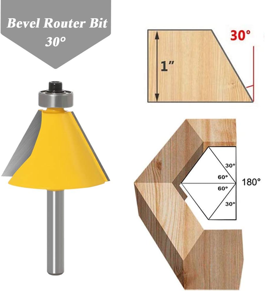 Mesee 3 Pieces Chamfer Edge Forming Router Bit Set, 1/4 Inch Shank ...