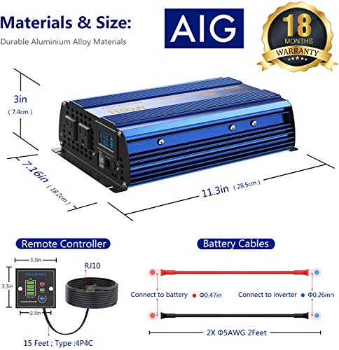 Power Inverter 1100 watt DC 12V to AC 120V Modified Sine Wave 1000w ...