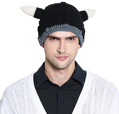 Crochet Hat Viking Beard Beanie Hat - Novelty Knit Cap With Horns ...