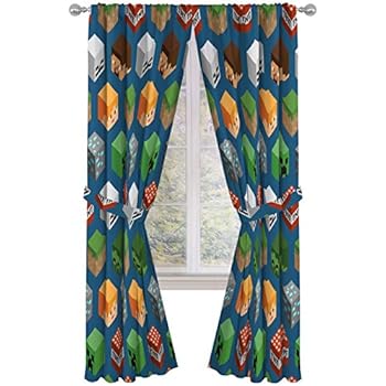 Amazon.com: Minecraft Isometric Blue 84" Inch Drapes 4 Piece Set ...