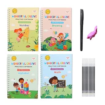 Wumuzai 4 Pack grooved handwriting book practice, groove calligraphy ...