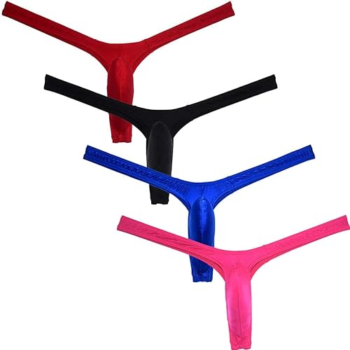 JAXFSTK Sexy Men's Shiny Ice Silk Bikini Thong Underwear Male Bulge ...