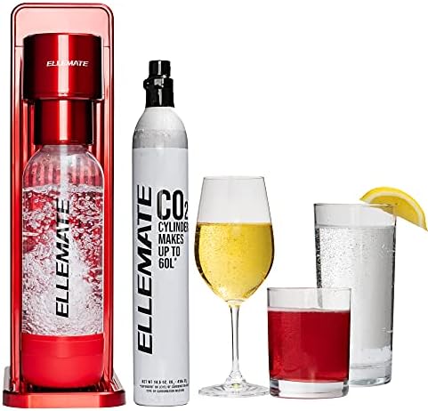 Ellemate Dynamic (Red)- Soda Maker/No cord, Adjustable Fizz Levels/Make Seltzers or Mixed Drinks ...