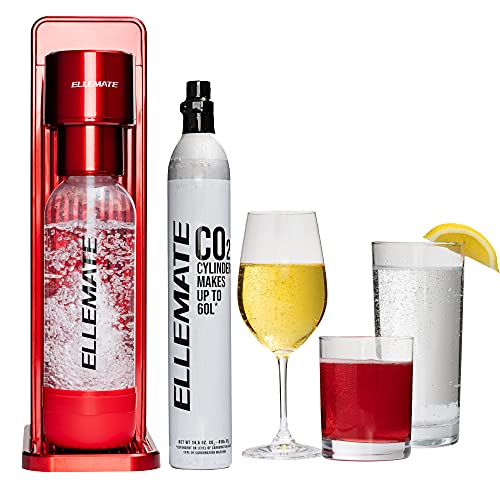 Ellemate Dynamic (Red)- Soda Maker/No cord, Adjustable Fizz Levels/Make Seltzers or Mixed Drinks ...