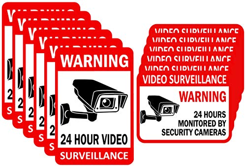 12-Pack Video Surveillance Sign (6-pack 6"x4" & 6-pack 3.5"x2.5 ...
