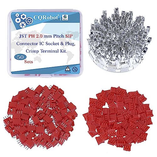 CQRobot 50 Sets/250 Pieces JST PH 2.0 mm Pitch 3-Pin Industrial Integrated Circuit Red IC Socket ...