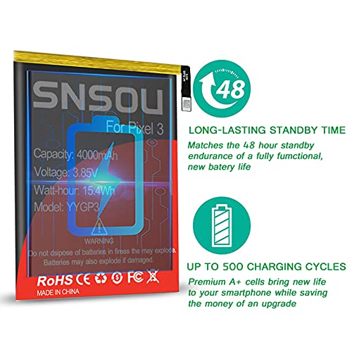 Google Pixel 3 Battery, SNSOU 4000mAh Li-Polymer Replacement Battery ...
