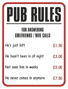 L2802 PUB RULES FOR WIFE AND GIRLFRIEND CALL RETRO FUNNY METAL ...