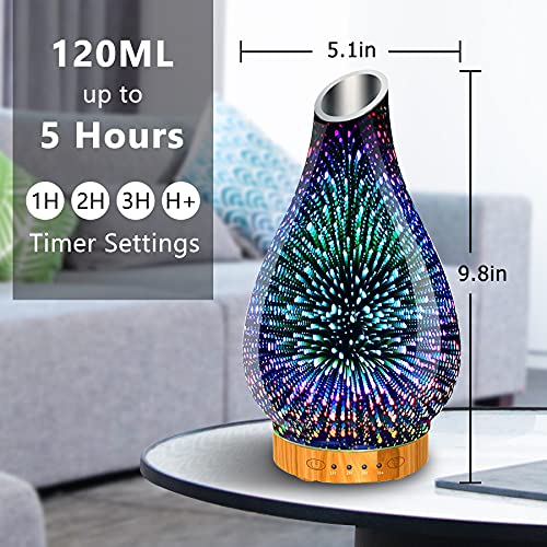 T-SUN Essential Oil Diffuser, 120 ml 3D Glass Aromatherapy Ultrasonic ...
