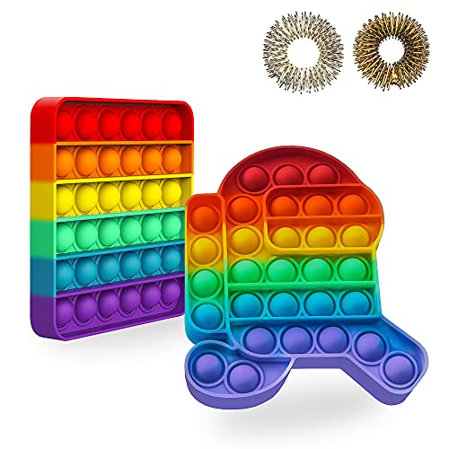 VEZKAL 2 Pack Push Pop Fidget Toy, Rainbow Square and Astronaut Bubble ...