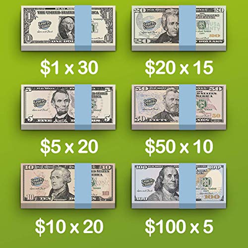 Learn & Climb Play Money Bills Set for Kids - 100 Bills $1, $5, $10 ...