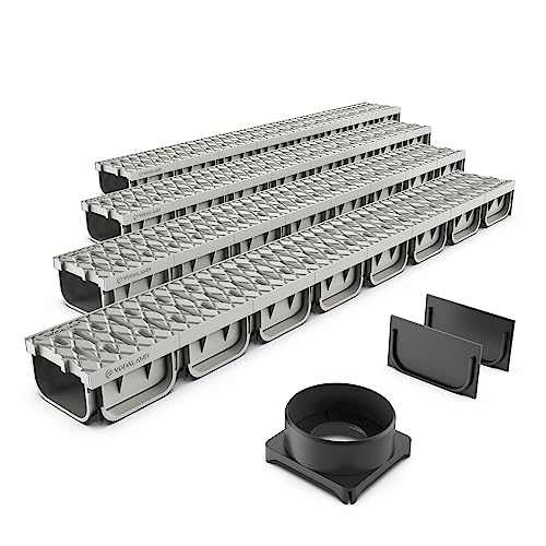 Vodaland - 4 Inch Trench Drain System with Grate - Ivory Color - Easy 2 ...