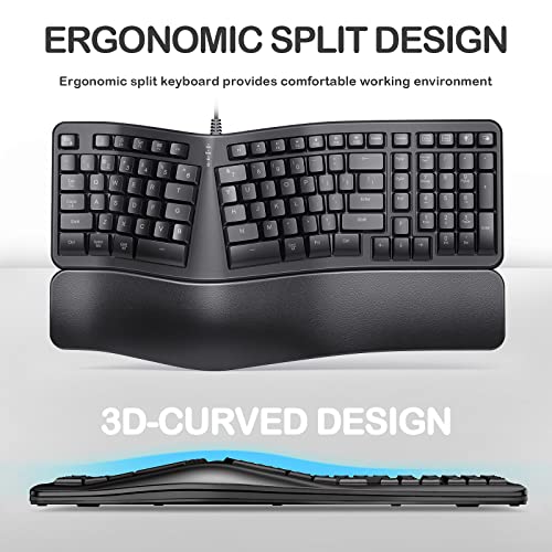 Backlit Wired Ergonomic Keyboard USB Split Keyboard with Wrist Rest and ...