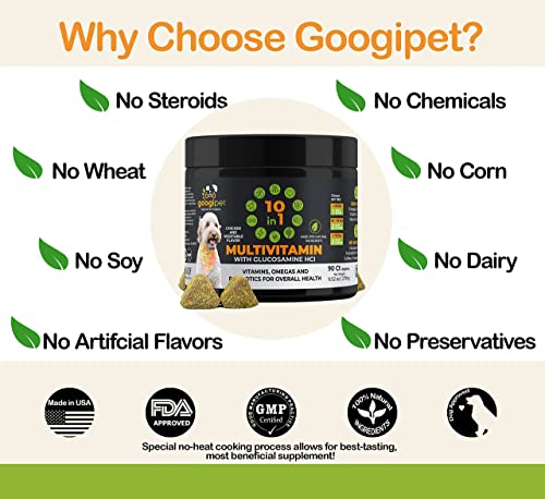 Googipet 10 in 1 Dog Multivitamin with Dog Probiotics for Gut Health, Dog Vitamins and ...