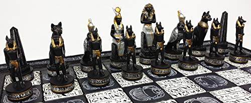 Egyptian Anubis Chess Set Black Silver and Gold Men with 16 ...