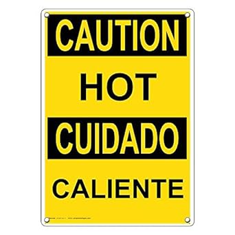 Amazon.com: Weatherproof Plastic Vertical OSHA Caution Hot - Caliente ...