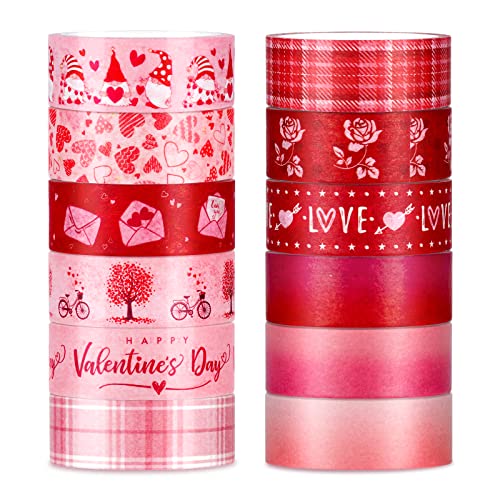Whaline 12 Rolls Valentine Washi Tape Red Pink Heart Gnome Love Masking ...