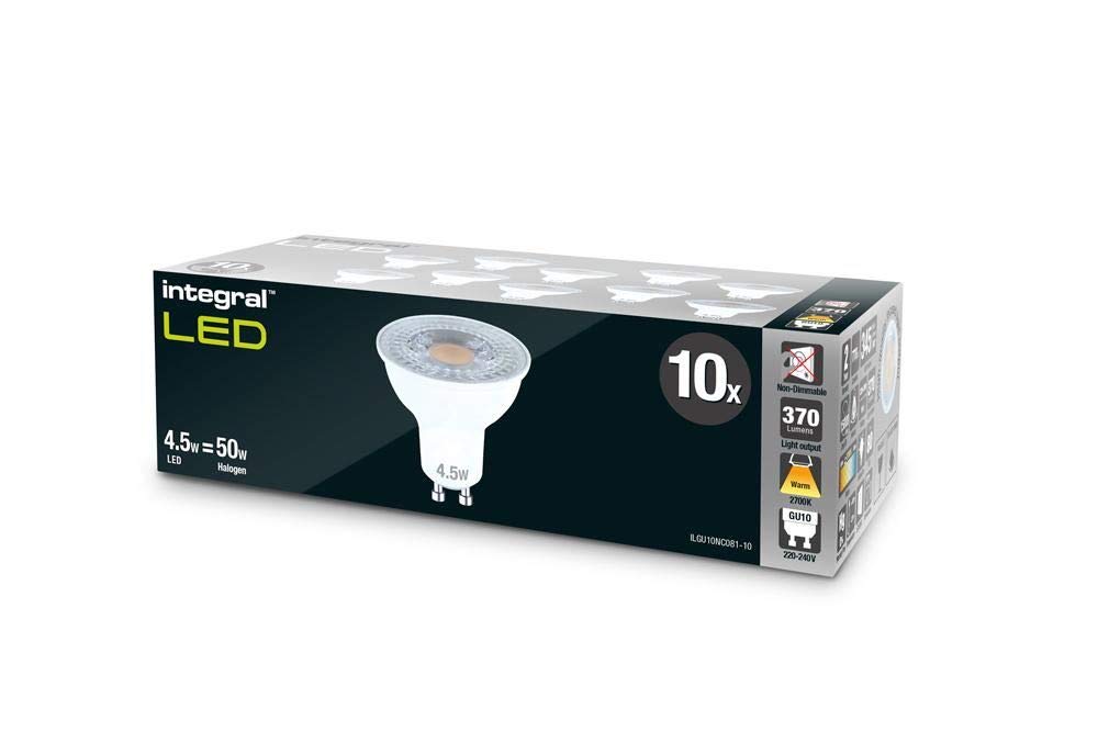 Integral LED Pack of 10 4.5W (Equal to 50W) GU10 2700K Warm White 370 ...