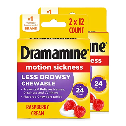 Dramamine Chewable Less Drowsy, Motion Sickness Relief, Raspberry Cream ...