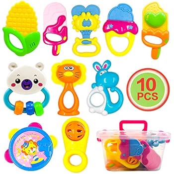 Amazon.com: iPlay, iLearn 10pcs Baby Rattles Teether, Shaker, Grab and ...
