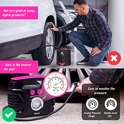 electric air compressor portable tire inflator with analog Pressure ...