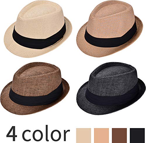 Fedora Hats for Men, Straw Packable Cuban Panama Style Trilby Sun Beach ...