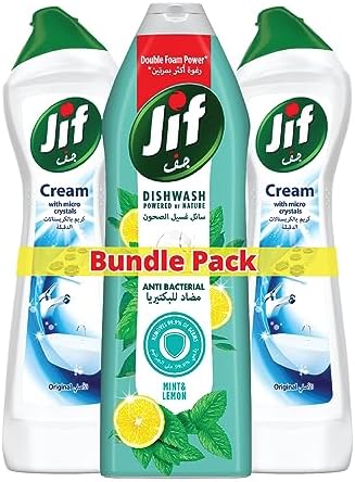 JIF Original Cream Cleaner & Antibacterial Liquid Dishwash, 2x 500ml ...