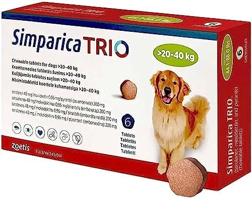 Simparica Trio 20-40kg KG (XL) Dog Flea Tick & Worm Chew (1 tablet) price in Egypt | Amazon ...