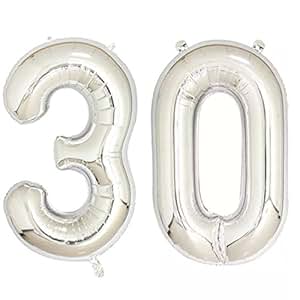 Amazon.com: 40inch Silver Foil 30 Helium Jumbo Digital Number Balloons ...