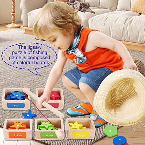 TANGZHIFEIYUE Montessori Wooden Sorting & Matching Fishing Game -2-in-1 ...
