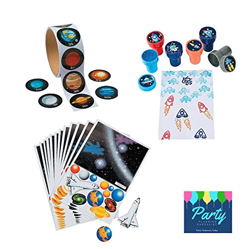 Space Solar System Birthday Party Favors - (100) Stickers, (24) Stamps ...