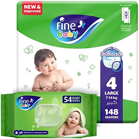 Fine Baby Diapers Size 4 (7-14 Kg) Large, 148 Count, Mega Pack & Wet ...