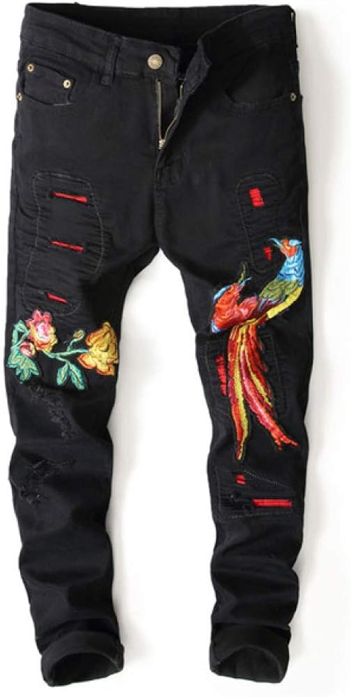 Loeay Neue Blumen Stickerei Phoenix Denim Lange Hosen Männer Jeans Mode ...