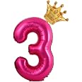 Amazon.com: 40 Inch Hot Pink Crown Numbers 3 Balloons ，3rd Birthday ...