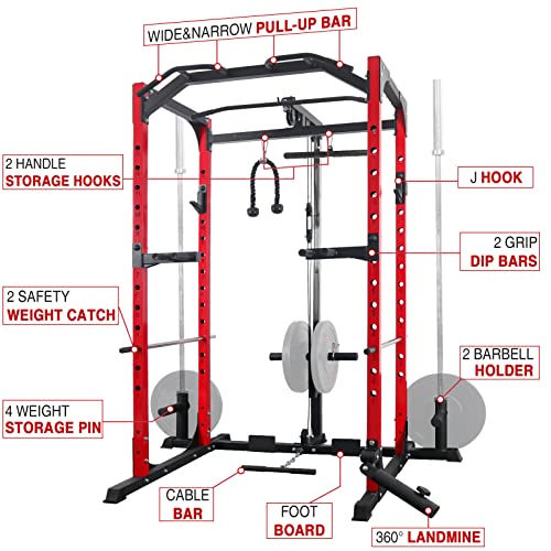Mikolo Power Cage with LAT Pulldown System, 1200LBS Capacity Power Rack ...