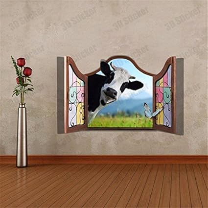 Amazon.com: 3D Dairy Cow Artificial Window View Cattle 3D Wall Decals ...
