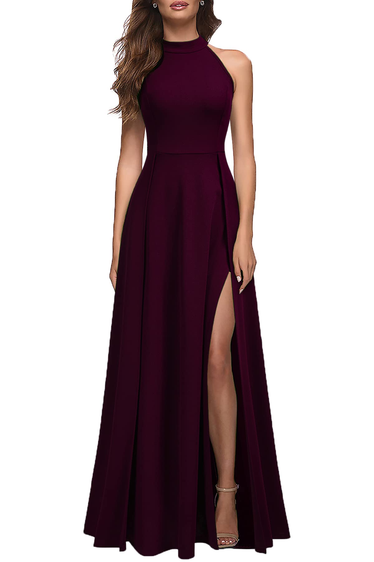MUSHARE Women's Halter Neck Sexy Split Cocktail Party Maxi Long Formal ...