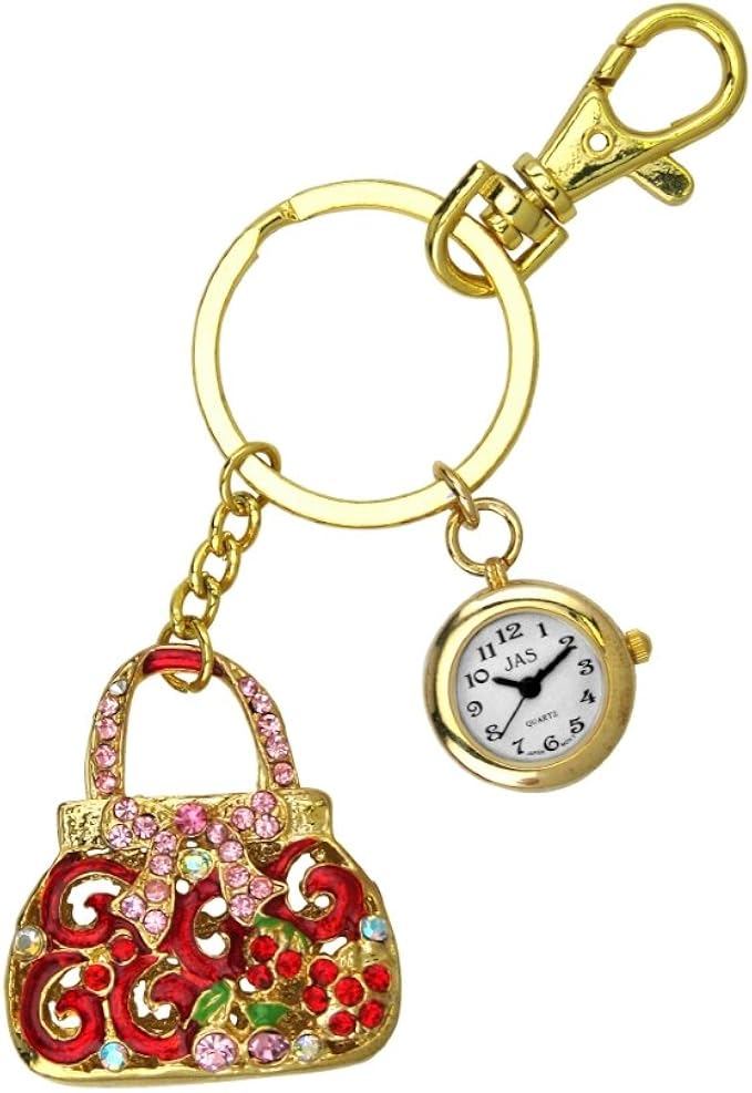 JAS Unisex Novelty Belt Fob/Keychain Watch Gem Purse Gold Tone: Amazon ...