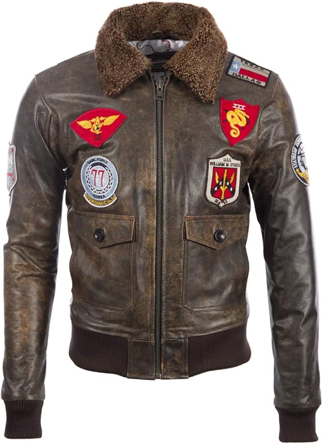 Aviatrix Men's Real Leather Vintage Pilot Flight Bomber Patch Jacket ...