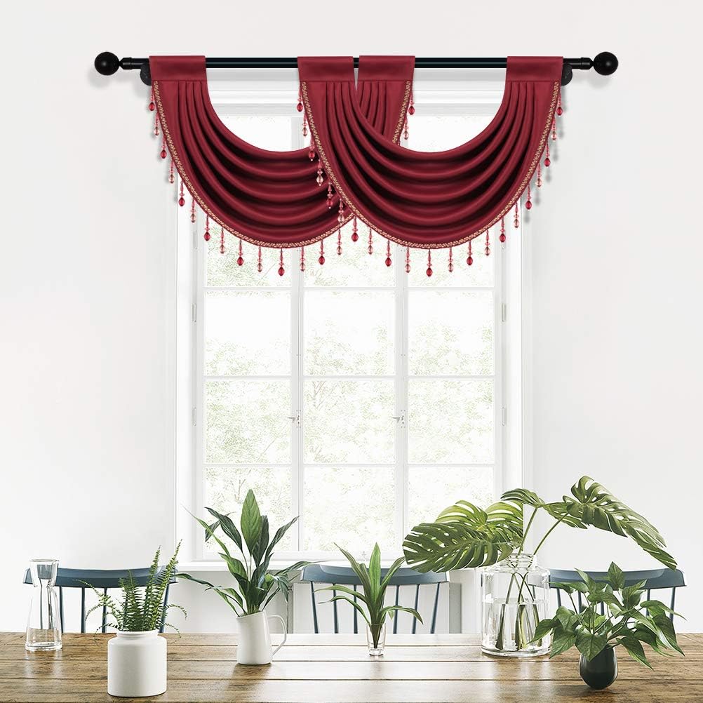 Amazon.com: Burgundy Red Blackout Curtain Valance for Kitchen Waterfall ...