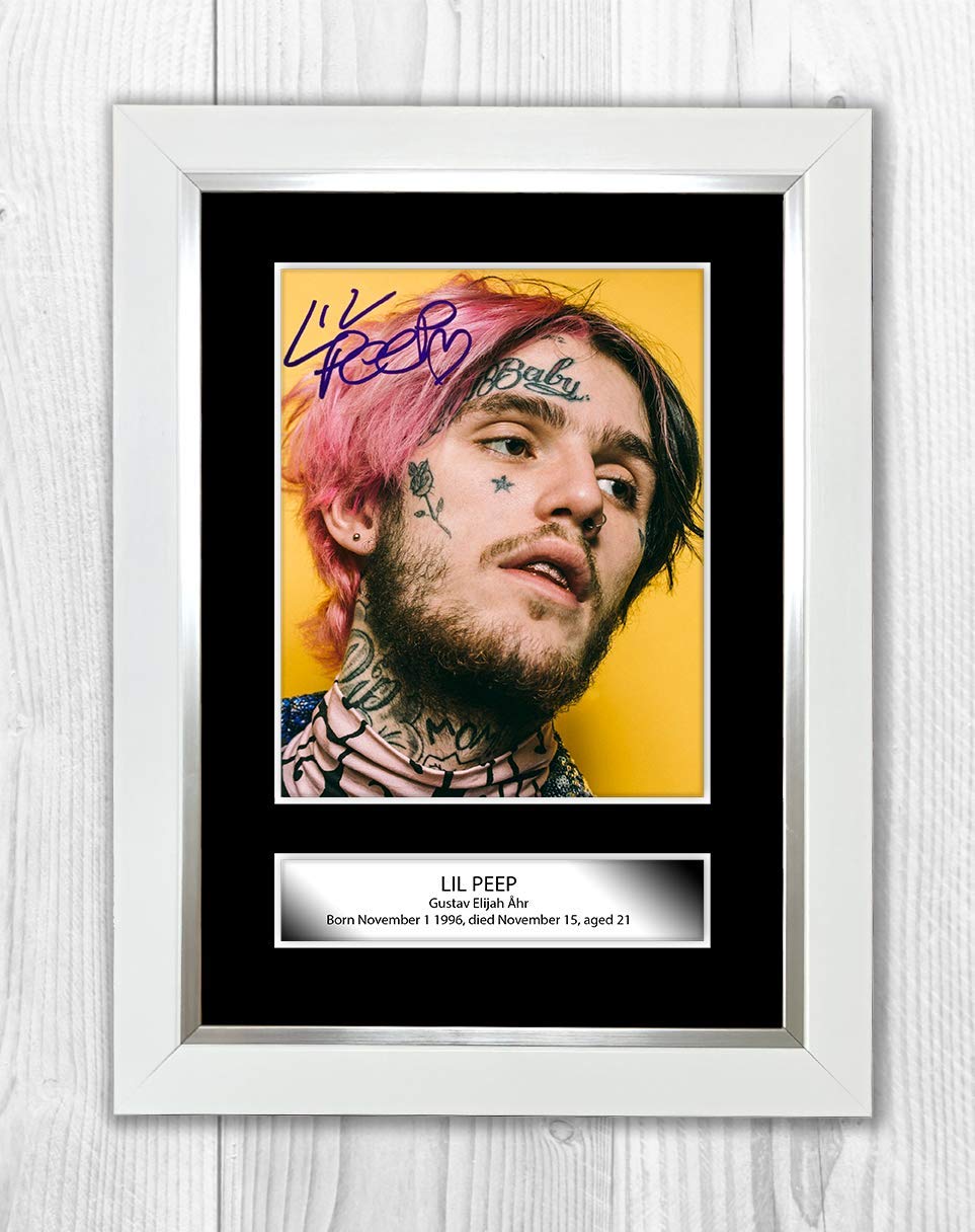 Buy Engravia Digital Lil Peep (1) reproduction signature photograph Photo A4 Print (Oak frame ...