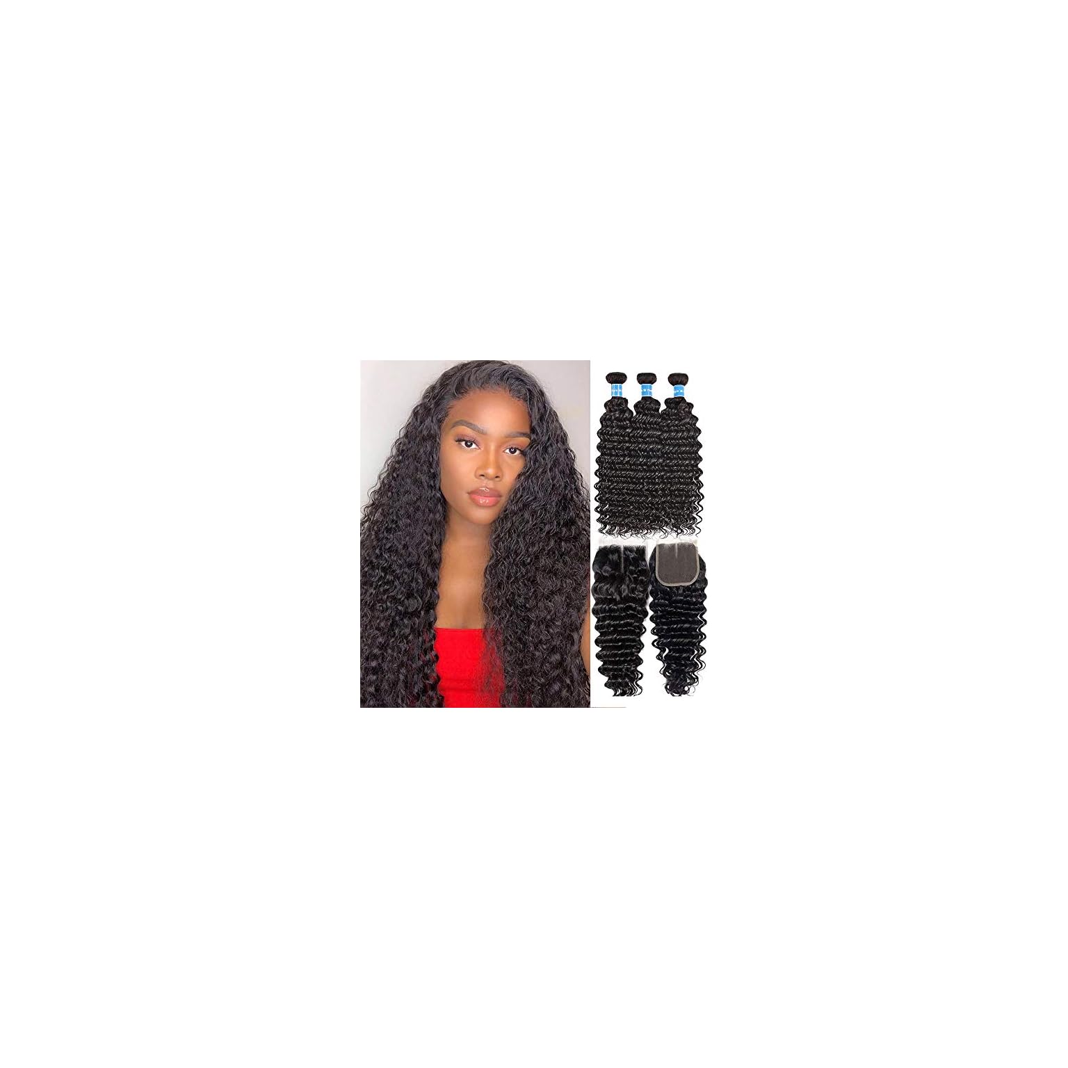 Pineapple Deep Wave Bundles With Closure Middle Part (20 22 24+18 ...