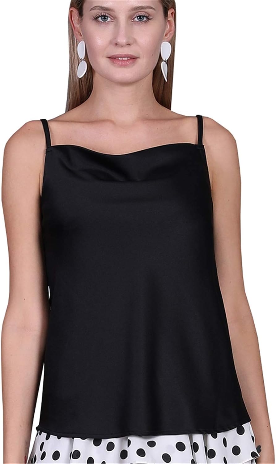 Grneric Women’s Spaghetti Straps Cowl Neck Plus Size Camisole Casual Sleeveless Silk Satin Tank ...