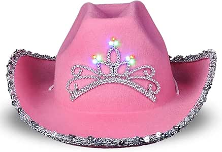 Amazon.com: ArtCreativity Light-Up Pink Cowboy Hat for Girls - Sparkly ...