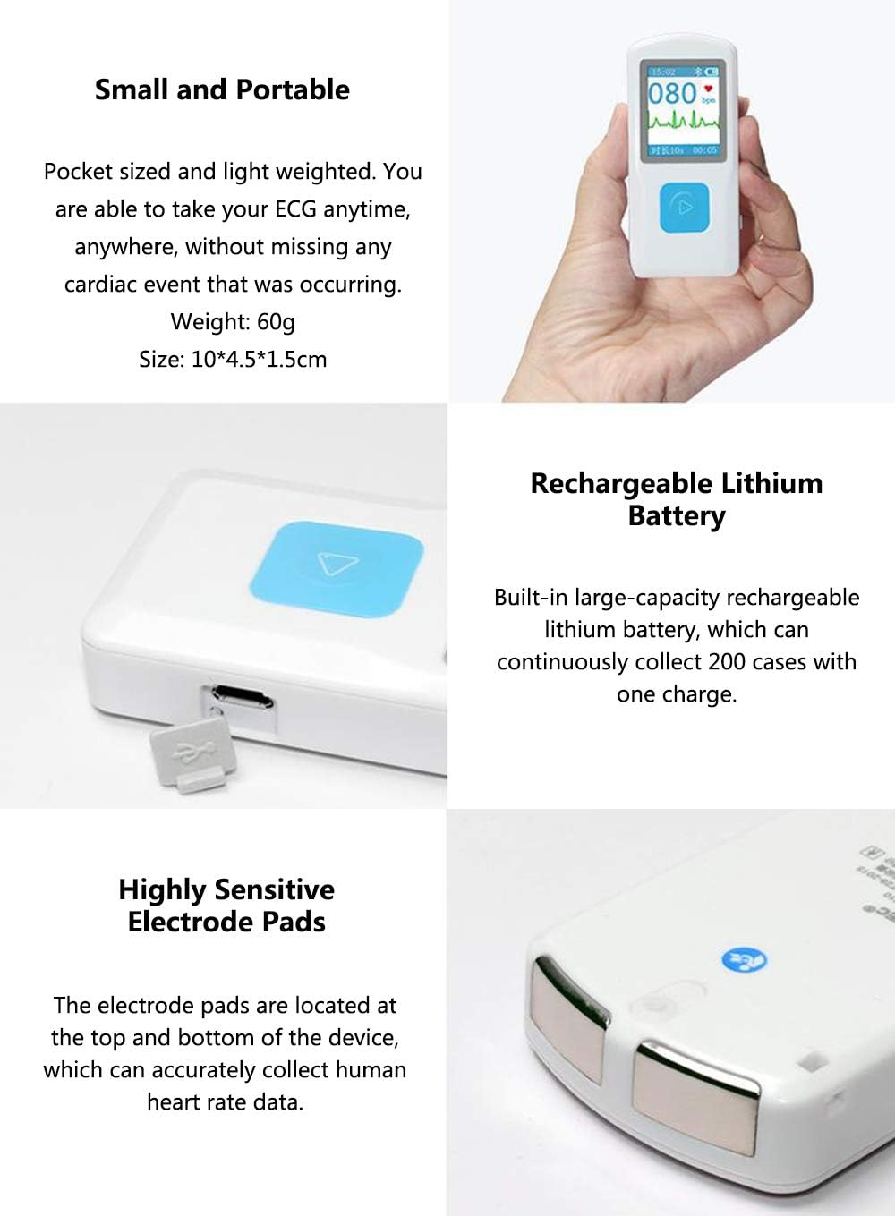 SingDeRing Portable ECG Monitor EKG Heart Rate Monitor for Home Use ...